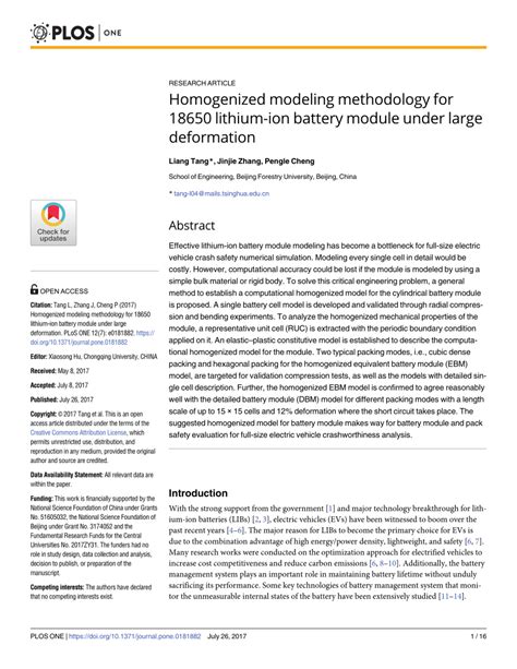 Pdf Homogenized Modeling Methodology For 18650 Lithium Ion Battery Module Under Large Deformation
