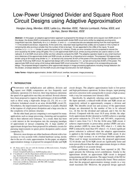 Pdf Adaptive Approximation In Arithmetic Circuits A Low Power