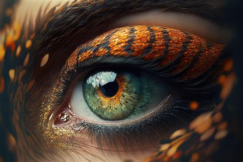 Premium AI Image Generative AI Macro Human Open Eye With Makeup Fantasy Photorealistic