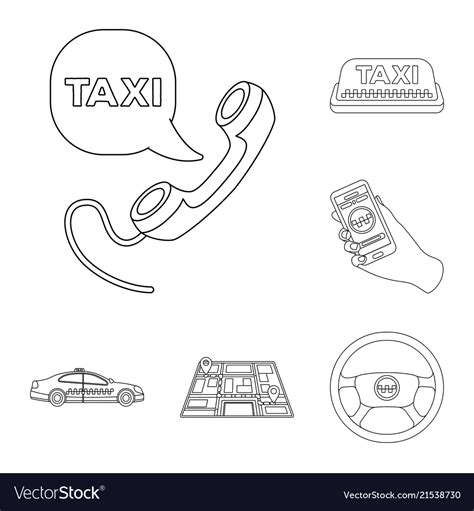 Taxi Service Outline Icons In Set Collection Vector Image