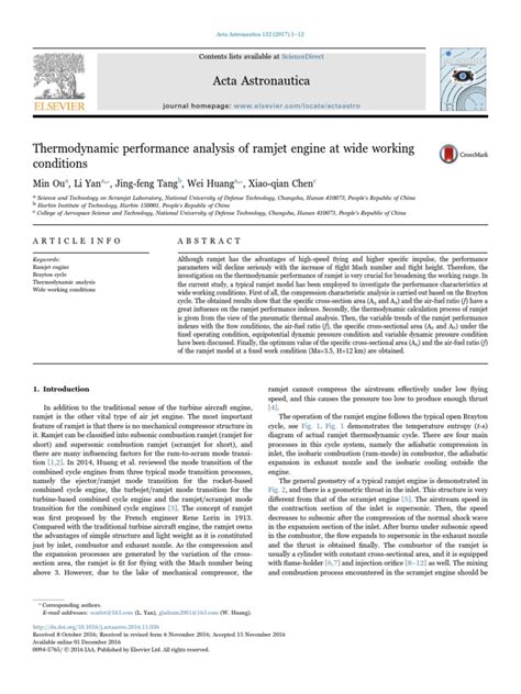 Thermodynamic Performance Analysis Of Ramjet Engine At Wide Working