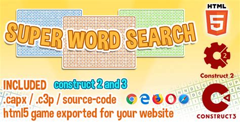 Super Word Search Html5 Game Construct 2 And 3 Source Code Codemarket