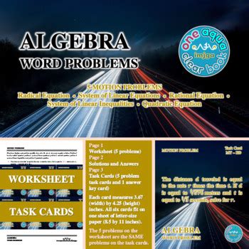 Motion Word Problem Worksheet And Task Cards By One Aqua Clear Book