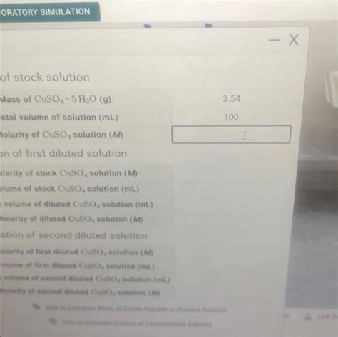 Solved Of Stock Solution Mass Of Cuso4⋅5h2o G 3 54 Otal