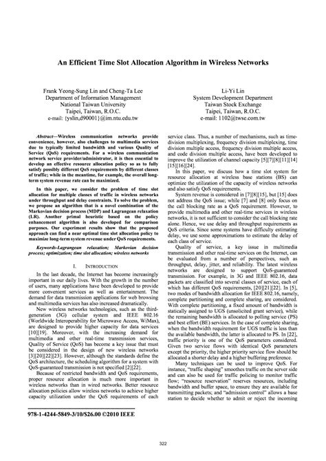 Pdf An Efficient Time Slot Allocation Algorithm In Wireless Networks