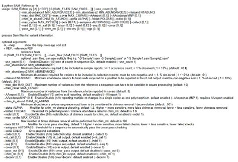 command line usage of sam refiner the standard help output from sam