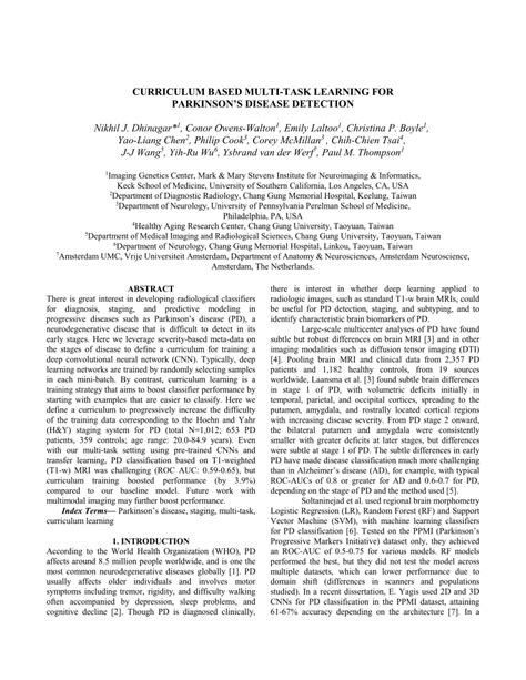 Pdf Curriculum Based Multi Task Learning For Parkinsons Disease
