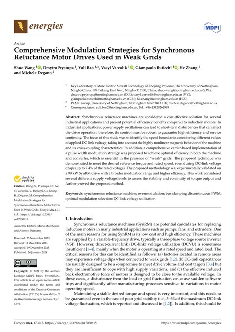 Pdf Comprehensive Modulation Strategies For Synchronous Reluctance Motor Drives Used In Weak Grids