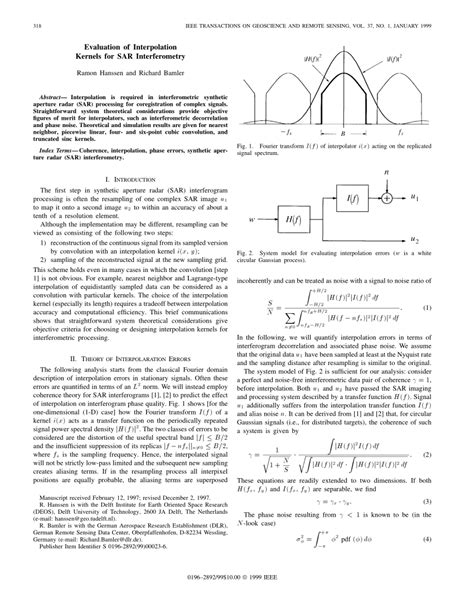 Pdf Evaluation Of Interpolation Kernels For Sar Interferometry
