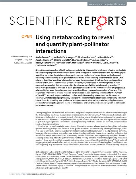 Pdf Using Metabarcoding To Reveal And Quantify Plant Pollinator