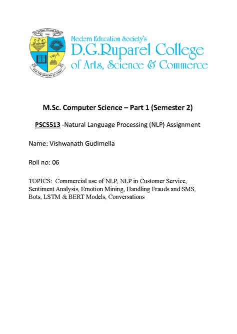 Nlp Assignment 06 Natural Language Processing M Computer Science