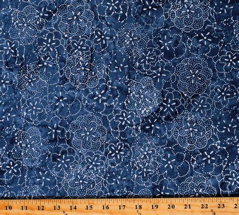 Cotton Artisan Batiks Kasuri Blue Flowers Dotted Florals Cotton Fabric