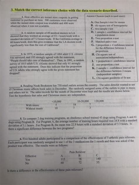 Solved 3 Match The Correct Inference Choice With The Data
