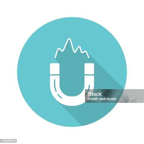 전자기 청록색 평면 디자인 긴 그림자 문일 표시 아이콘입니다 전자기력 자기장 물리적 현상 자기 효과 말굽 자석 벡터 실루엣 일러스트레이션 0명에 대한 스톡 벡터 아트 및