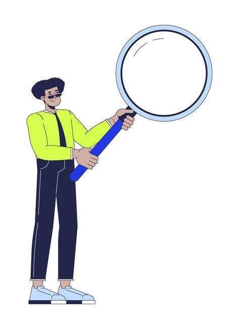 male office worker with loupe searching 2d cartoon character latin
