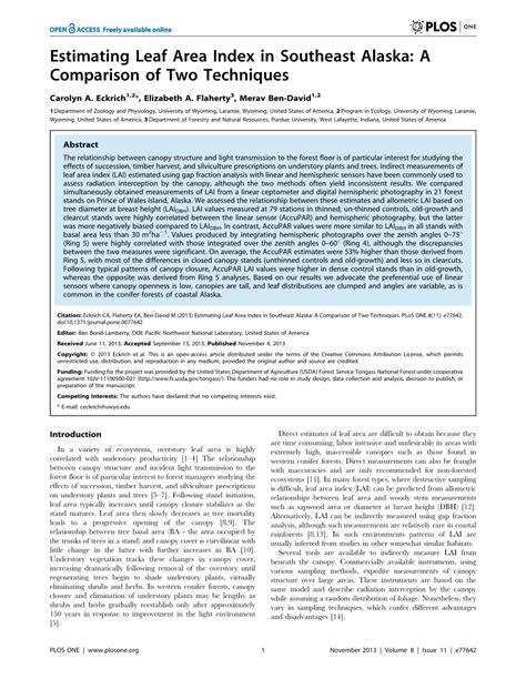 pdf estimating leaf area index in southeast alaska a comparison of