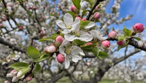 Premium Photo A Tree With White Flowers And Pink Buds On It