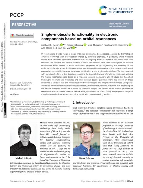Pdf Single Molecule Functionality In Electronic Components Based On Orbital Resonances