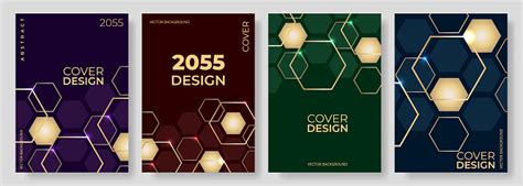 다채로운 육각형 추상 포스터 배경 벡터 세트입니다 소셜 미디어 포스터 전단지 배너 브로셔 노트북 기업 보고서 책 또는 저널 표지용 골드 3d 육각형 스타일 표지 템플릿 0