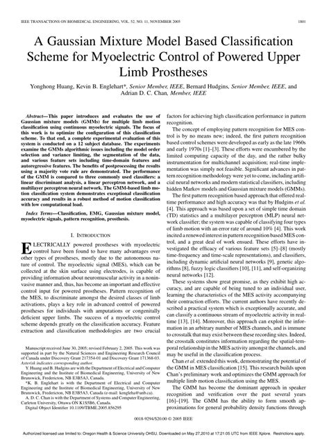 Pdf A Gaussian Mixture Model Based Classification Scheme For Myoelectric Control Of Powered