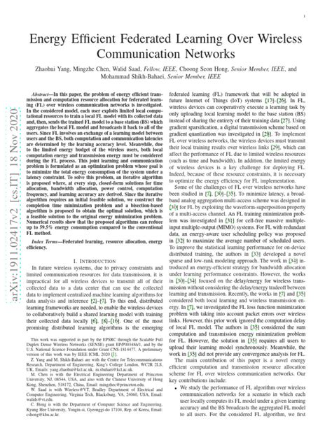 Energy Efficient Federated Learning Over Wireless Pdf Mathematical