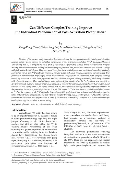Pdf Can Different Complex Training Improve The Individual Phenomenon Of Post Activation