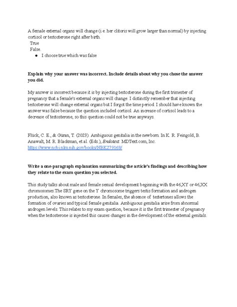 Question From Exam 3 Extra Credit A Female External Organs Will Change I Her Clitoris Will