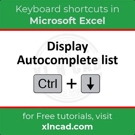 Excel Shortcut To Display Autocomplete List Excel Shortcuts Excel