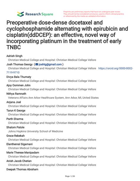 Pdf Preoperative Dose Dense Docetaxel And Cyclophosphamide Alternating With Epirubicin And