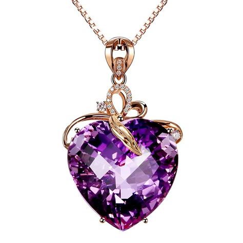 Womens Amethyst Created Heart Cubic Zirconia Crystal Rose Gold Plated