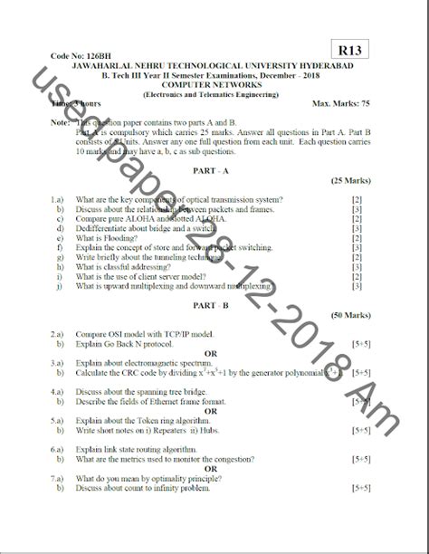 Jntuh B Tech Computer Networks December 2018 Question Paper University Question Papers