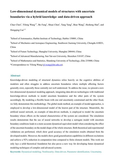 pdf low dimensional dynamical models of structures with uncertain