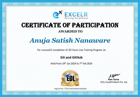 Anuja Nanaware On Linkedin Certified In Git And Github Big Thanks To The Excelr 😇 Excited To Put…