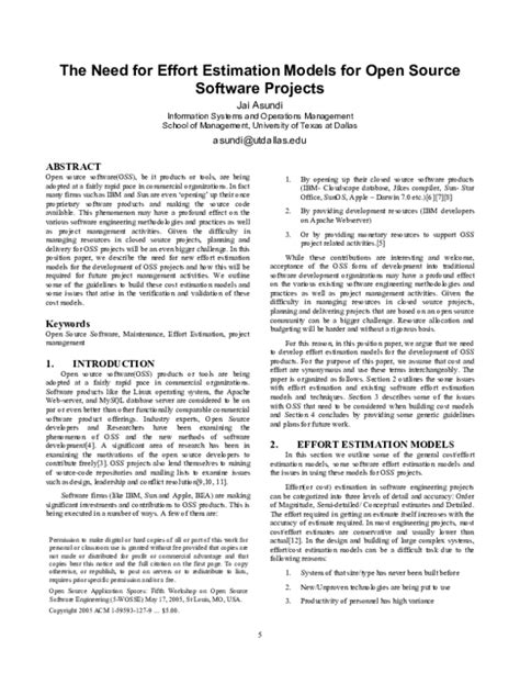 Pdf The Need For Effort Estimation Models For Open Source Software Projects