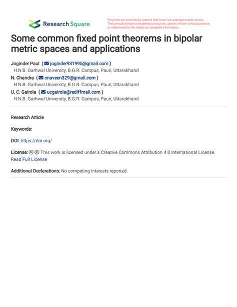 Pdf Some Common Fixed Point Theorems In Bipolar Metric Spaces And