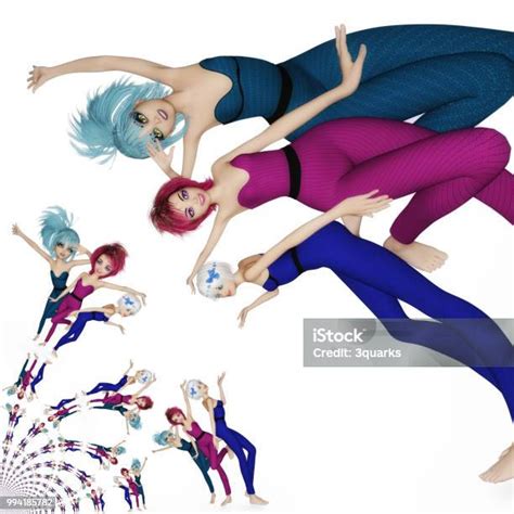 만화 여자의 디지털 3d 그림 3차원 형태에 대한 스톡 사진 및 기타 이미지 3차원 형태 귀여운 단체 Istock