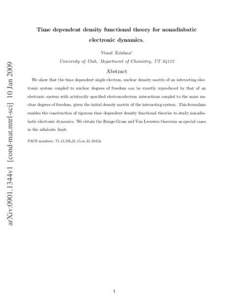 Pdf Time Dependent Density Functional Theory For Nonadiabatic Electronic Dynamics