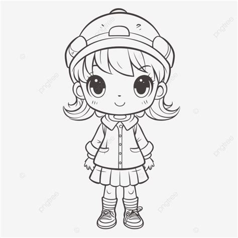 모자를 쓴 귀여운 소녀 색칠 페이지 인쇄 가능한 아웃라인 스케치 드로잉 벡터 스케치 만화 그리기 스케치 만화 개요 스케치 만화 스케치 Png 일러스트 및 벡터 에