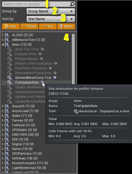 Profiler Tool Reference Unreal Engine 427 Documentation