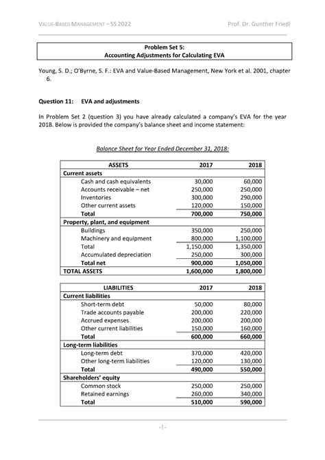 Ps 5 Problem Set Value Based Management Ss 2022 Prof Dr Gunther Friedl 1 Problem Set 5