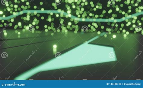 sci fi 3d rendering of single green glowing particle on floor with