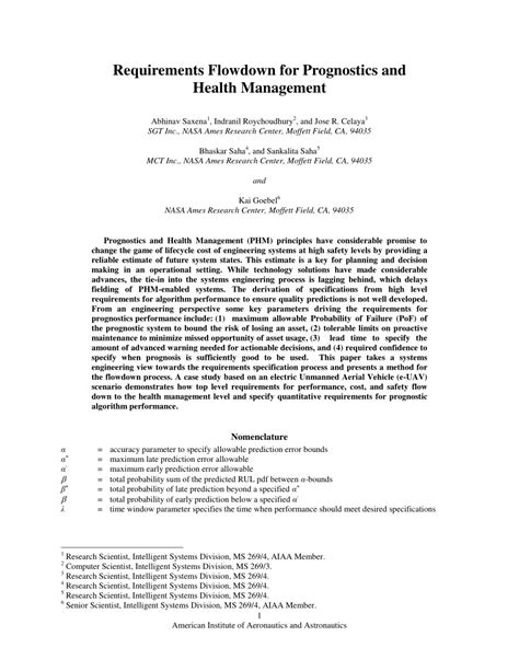 Pdf Requirements Flowdown For Prognostics And Health Management