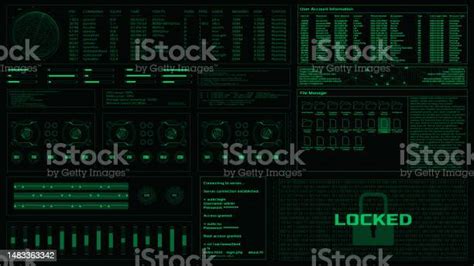Green Hacker Interface Screen High Tech Ui Vector Hud Stok Vektör Sanatı And Bilgisayar Korsanı
