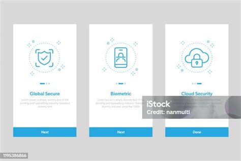 보안 온보딩 앱 화면 Ui의 집합입니다 모바일 앱용 개념 및 단순화된 벡터 일러스트레이션 연습 화면 템플릿입니다 Gui 위젯에 대한 스톡 벡터 아트 및 기타 이미지 Istock