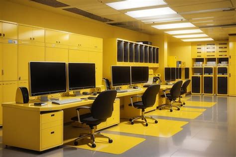 Premium Ai Image Yellow Computer Room
