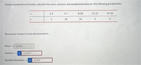 [solved] using the population formulas calculate the mea