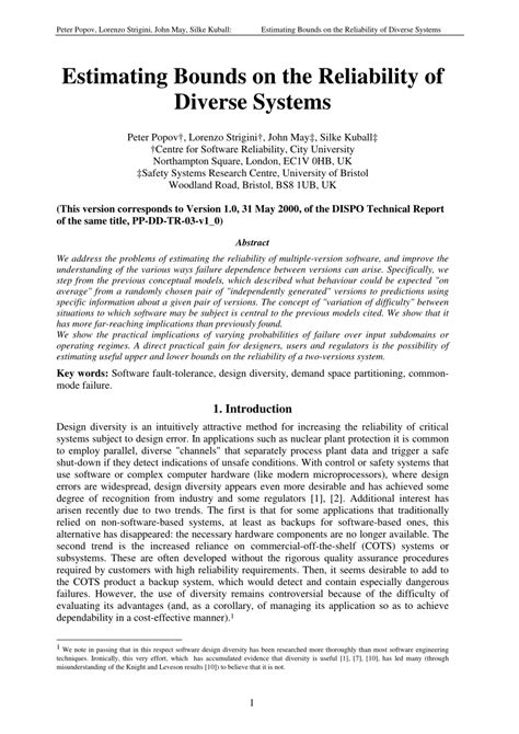 Pdf Estimating Bounds On The Reliability Of Diverse Systems