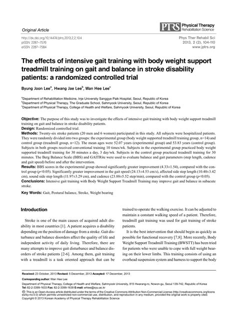pdf the effects of intensive gait training with body weight support