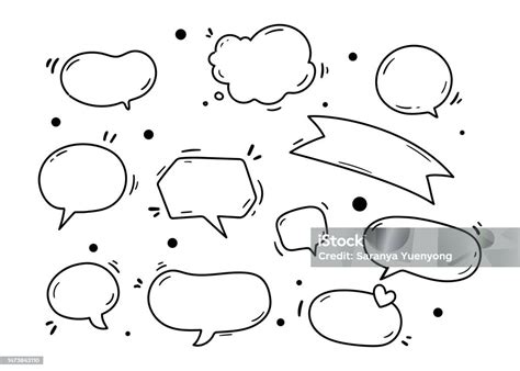 손으로 그린 낙서 빈 말풍선 메시지 주석 대화 상자 모양 설정 벡터 일러스트 레이 션 Brand Name Online Messaging Platform에 대한 스톡 벡터