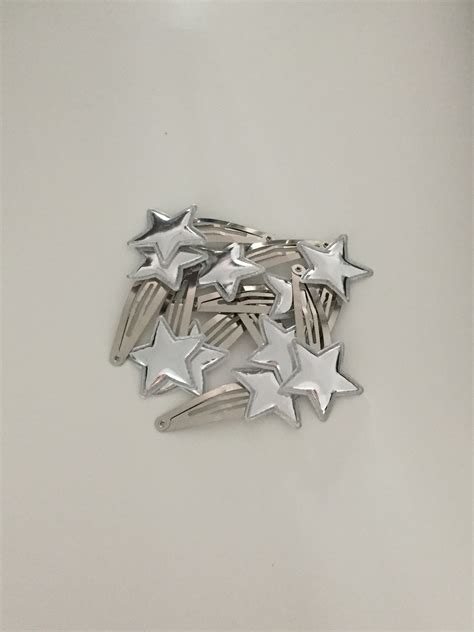 Y2k 실버 스타 메탈 키치 통통 별 똑딱이핀2개set